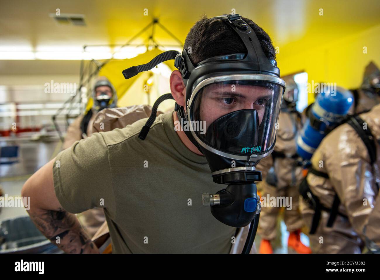 US Army Pfc. Benjamin Ruehs with the 102nd CERFP, Oregon National Guard ...