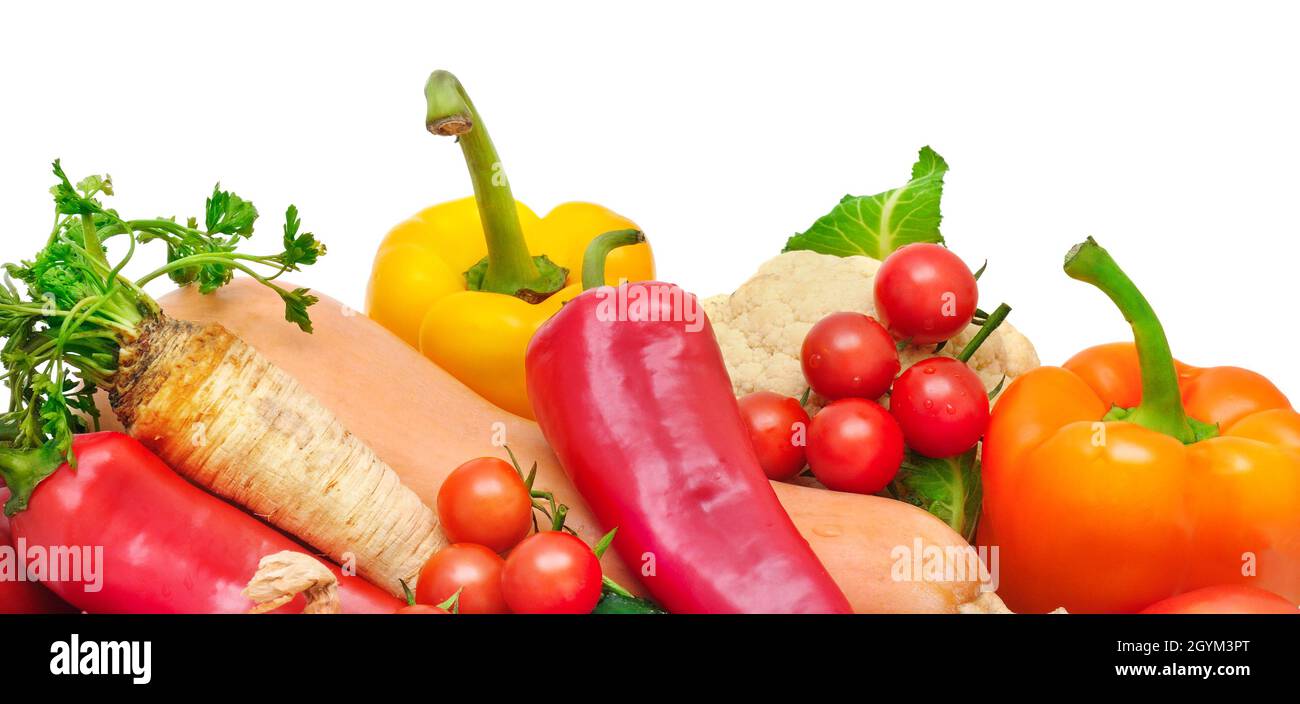 Vegetables set isolated on white background. Wide photo Stock Photo - Alamy