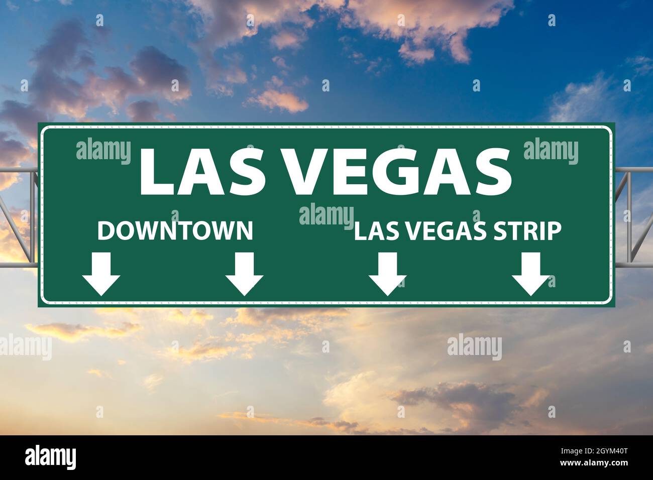 Las Vegas illustration freeway green sign with arrows for Downtown and ...