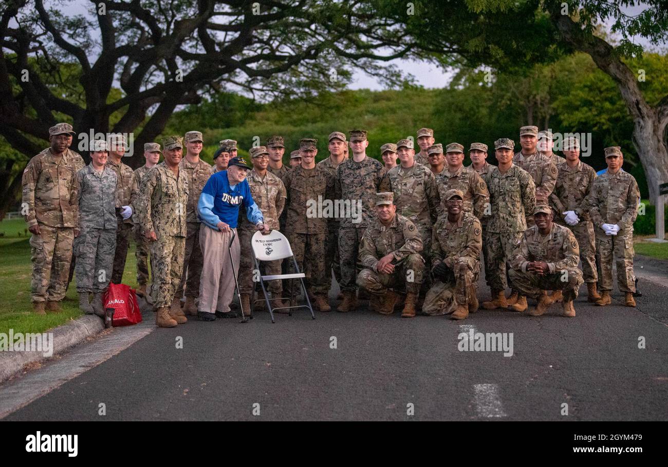 Teddy Richardson, a U.S. Marine Corps veteran of World War II, poses ...