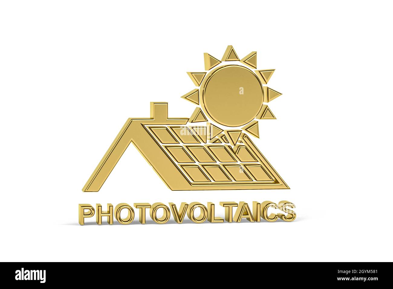 Golden 3d photovoltaics icon isolated on white background - 3d render ...