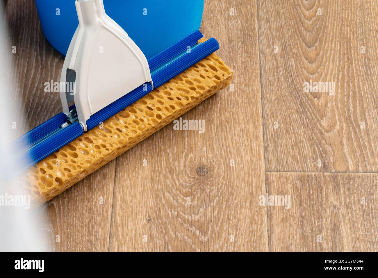 Cleaning tools for house cleaning on wooden floor Stock Photo - Alamy
