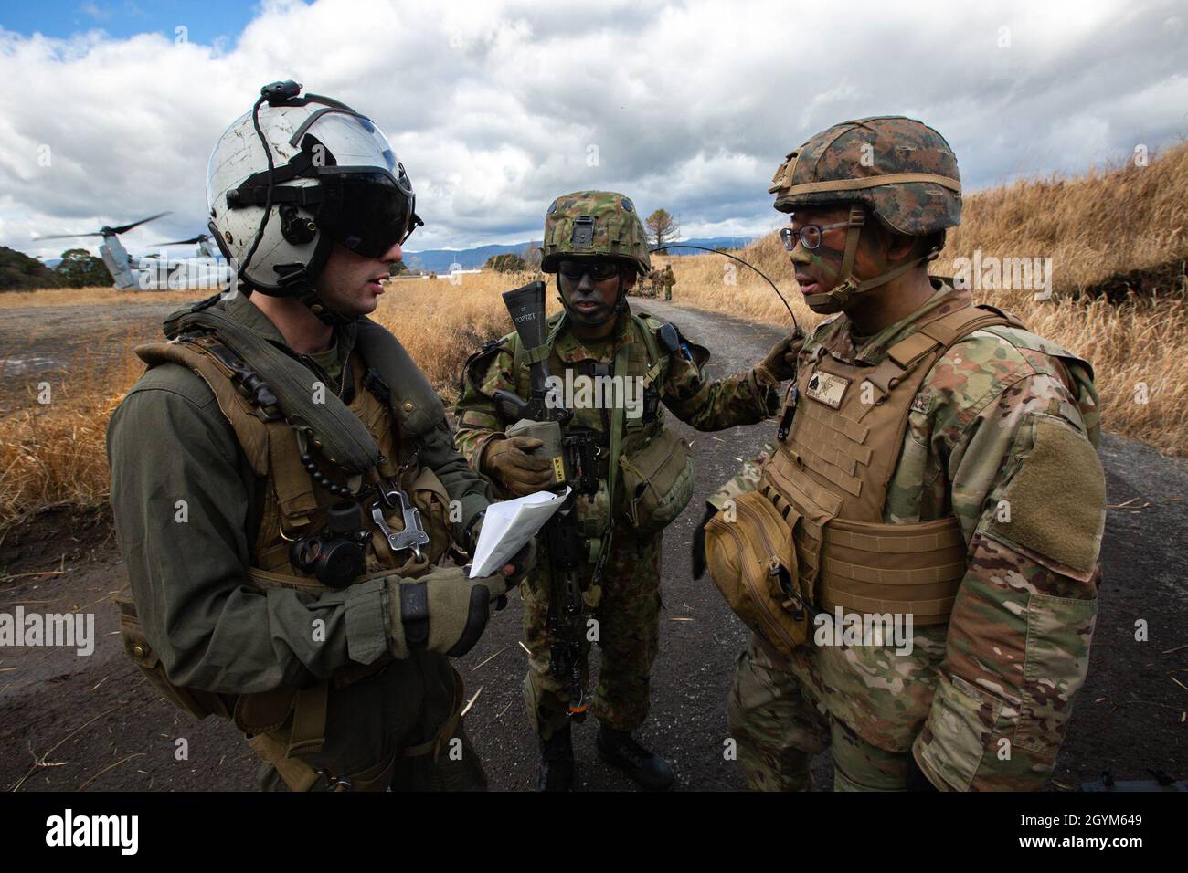 U.S. Marine Corps Cpl. Ryan Costa, an MV-22B Osprey crew chief with ...