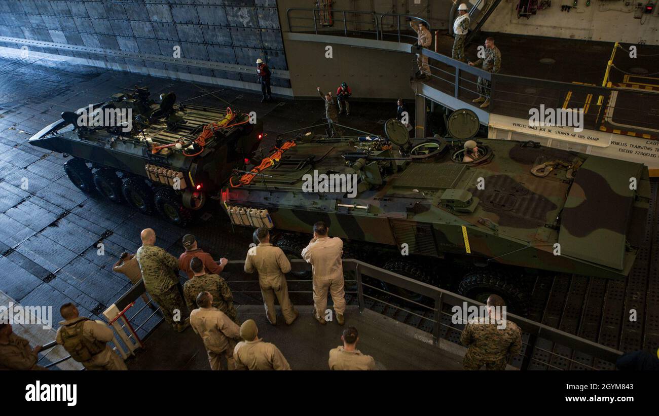 U.S. Marines and sailors observe as Marines with Amphibious Vehicle ...