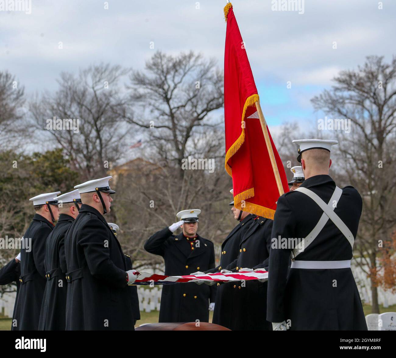Body Bearers with Bravo Company, Marine Barracks Washington, fold the ...