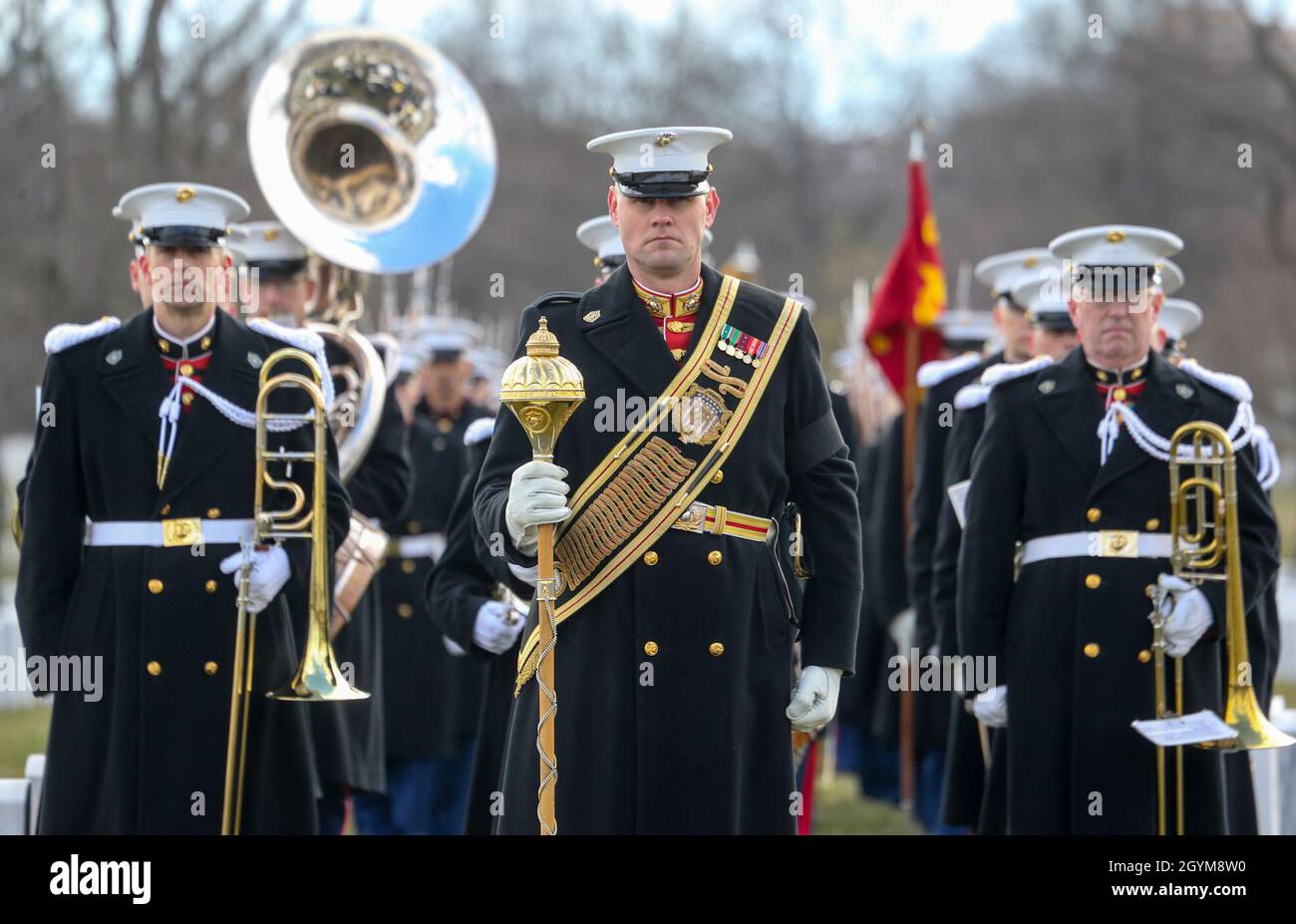 Marines with “The President’s Own,” U.S. Marine Band, march in a ...