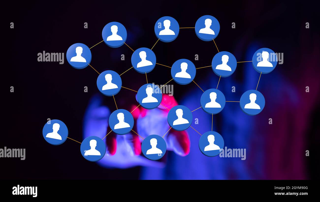 3d rendering of a team connection and network symbol and a male hand on ...