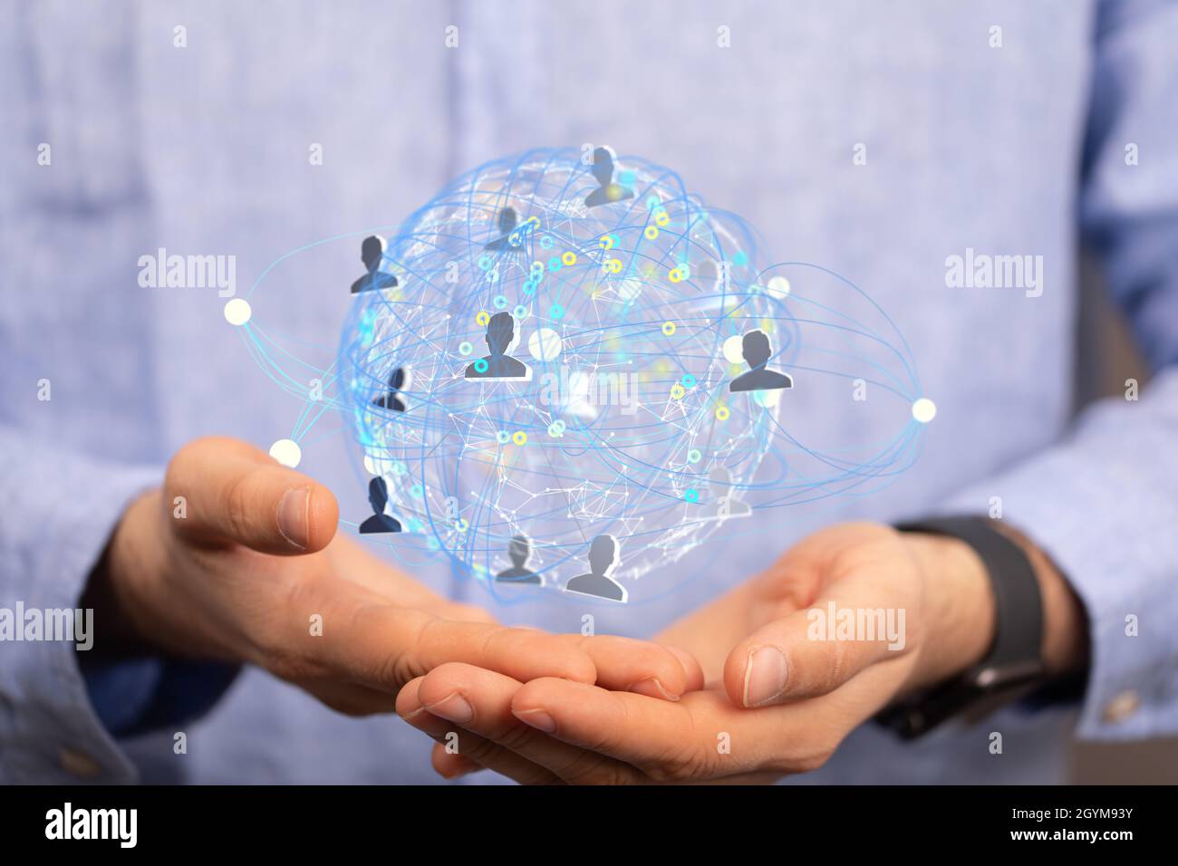 3d rendering of a team connection and network symbol and a male hand on ...