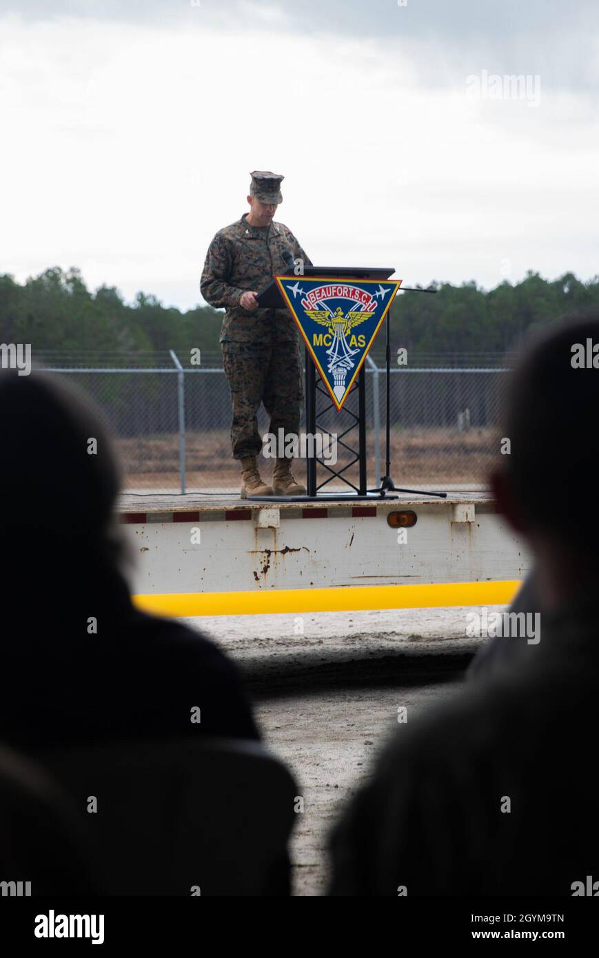 Col. Timothy P. Miller, Commanding Officer, MCAS Beaufort, gives a ...