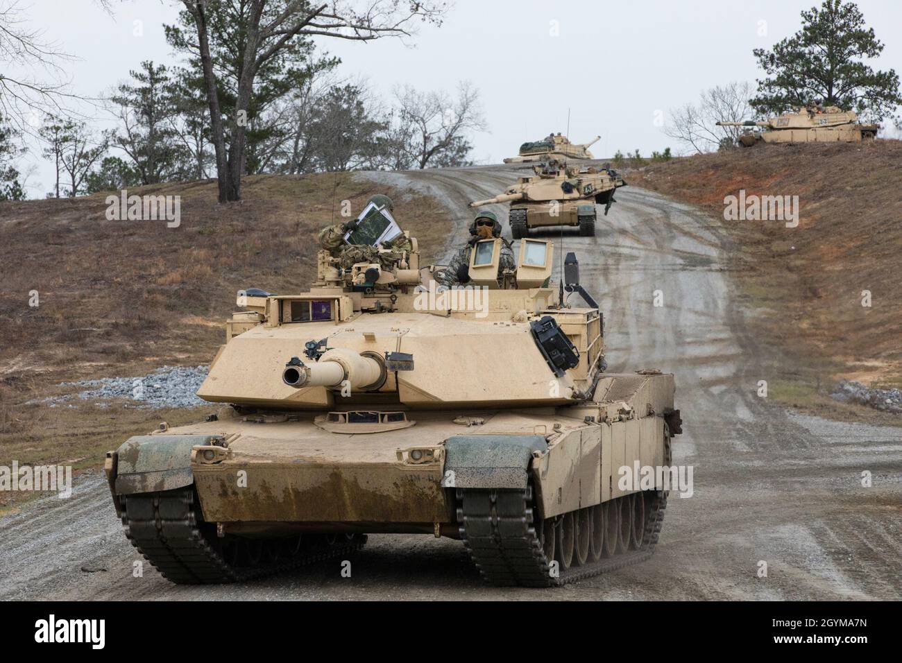 U.S. Army M1A2 Abrams Tanks, with 2nd Squadron, 16th Calvary Regiment ...