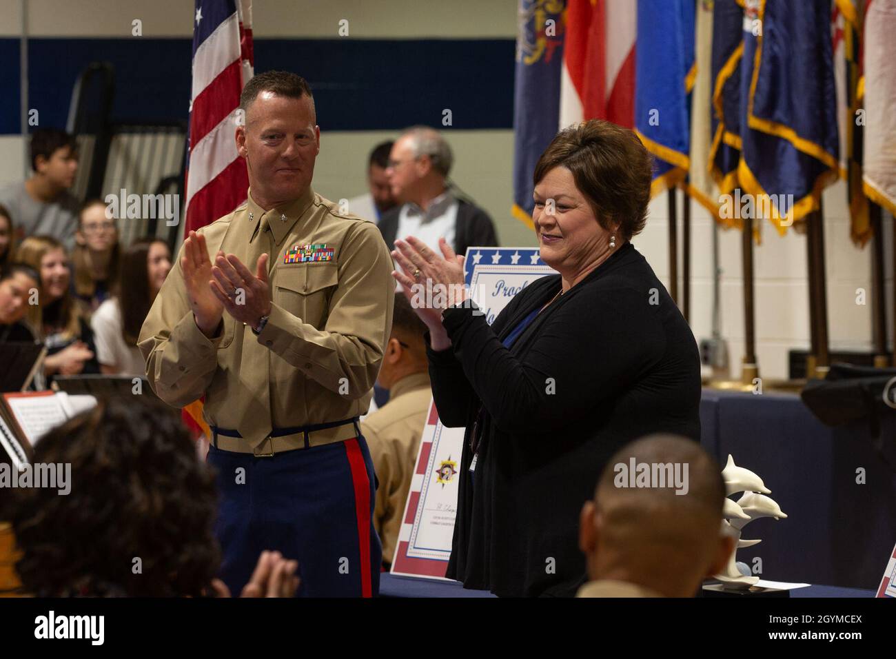 U.S Marine Corps LtCol Scott A. Clippinger, left, Commanding Officer of ...