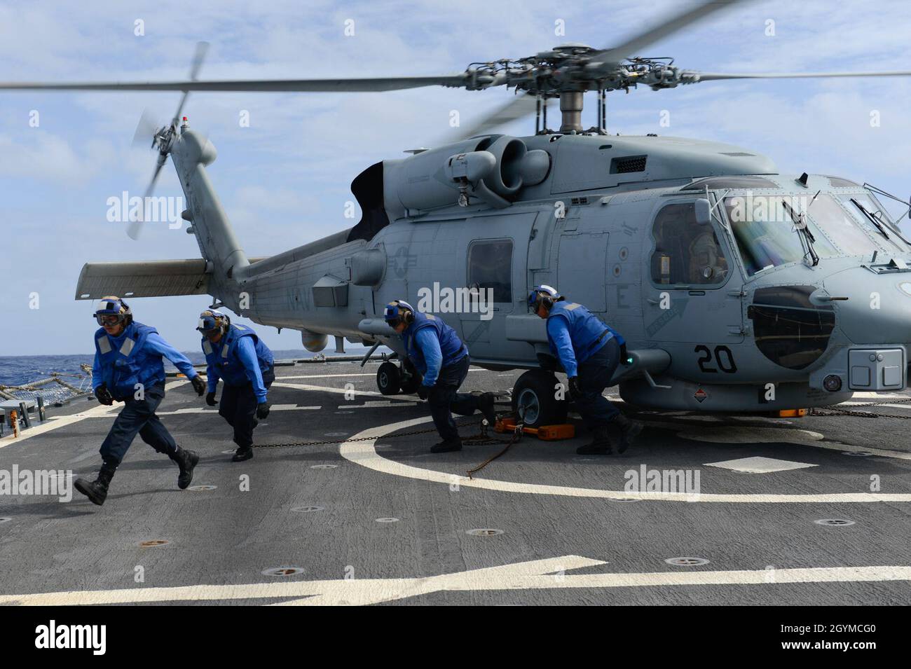 PACIFIC OCEAN (Jan. 30, 2020) U.S. Navy Sailors move away from an MH ...