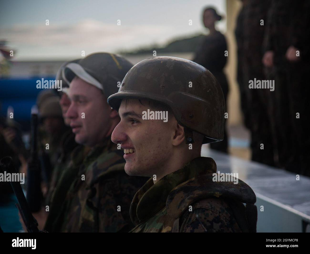 U.S. Marines preform a gear shed exercise during water survival ...