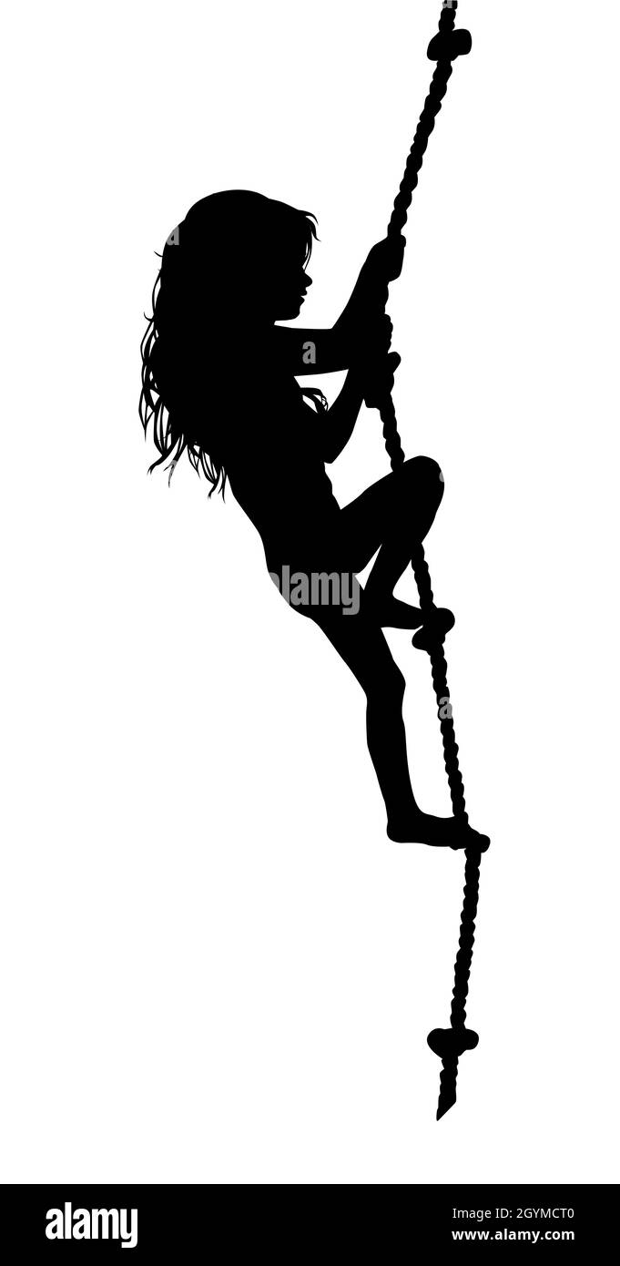 The girl climbs up the rope. Vector illustration . Vector illustration ...