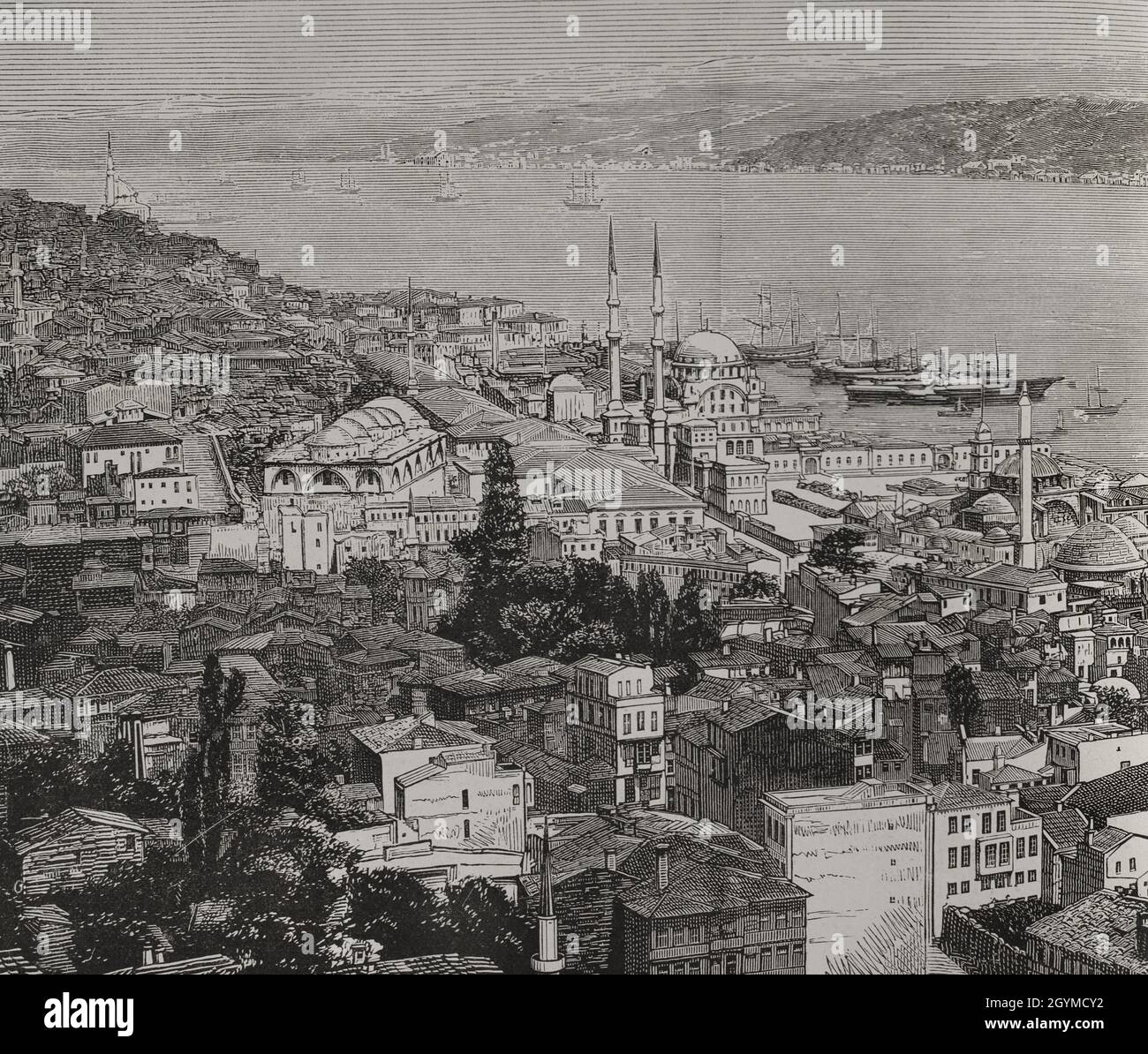 History of Turkey, 19th century. Constantinople. Panoramic view ...