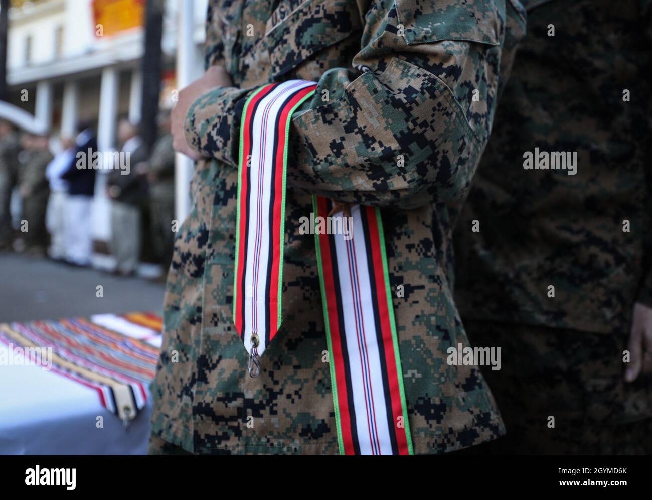 U.S. Marine Corps Lance Cpl. Whit Davis holds the Afghanistan Campaign ...