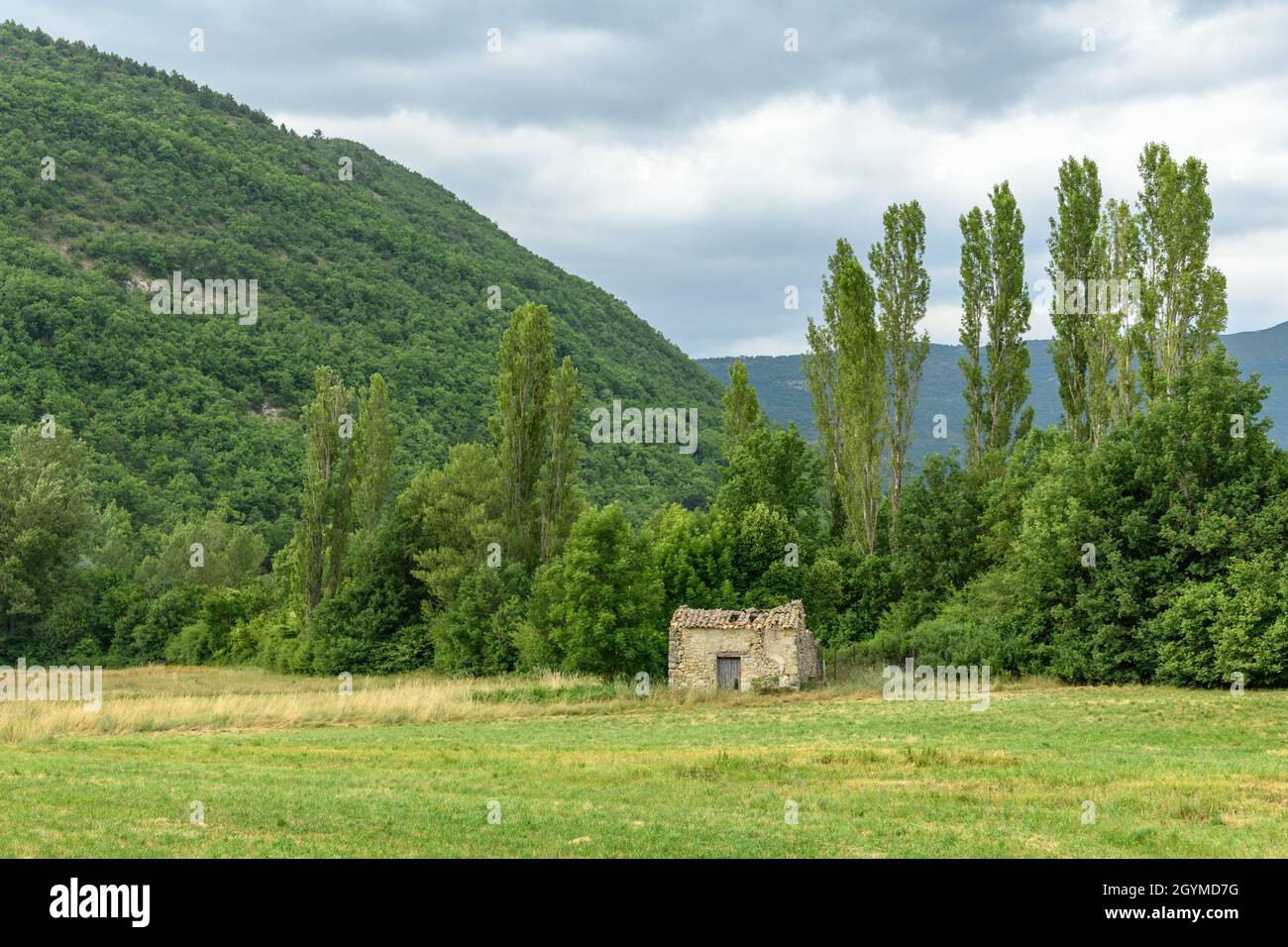 Small stone house in a valley of the Drome in the south of France ...