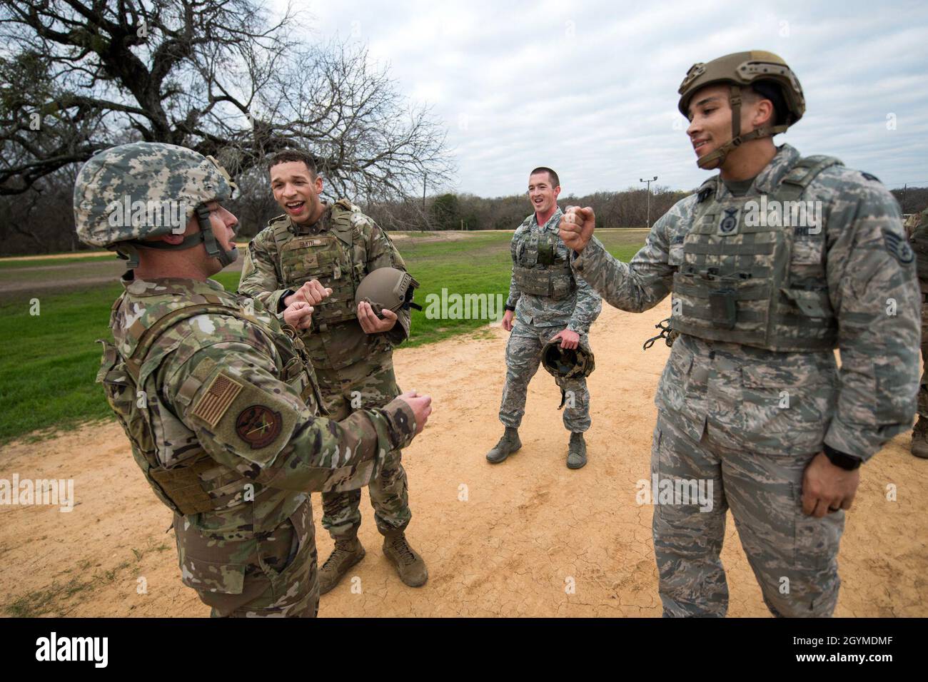 U.S. Air Force Security Forces Airmen congratulate each other after ...
