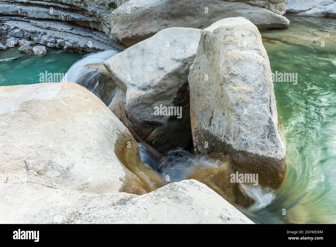 Meouge gorges, river with emerald colored water, nature reserve. France ...