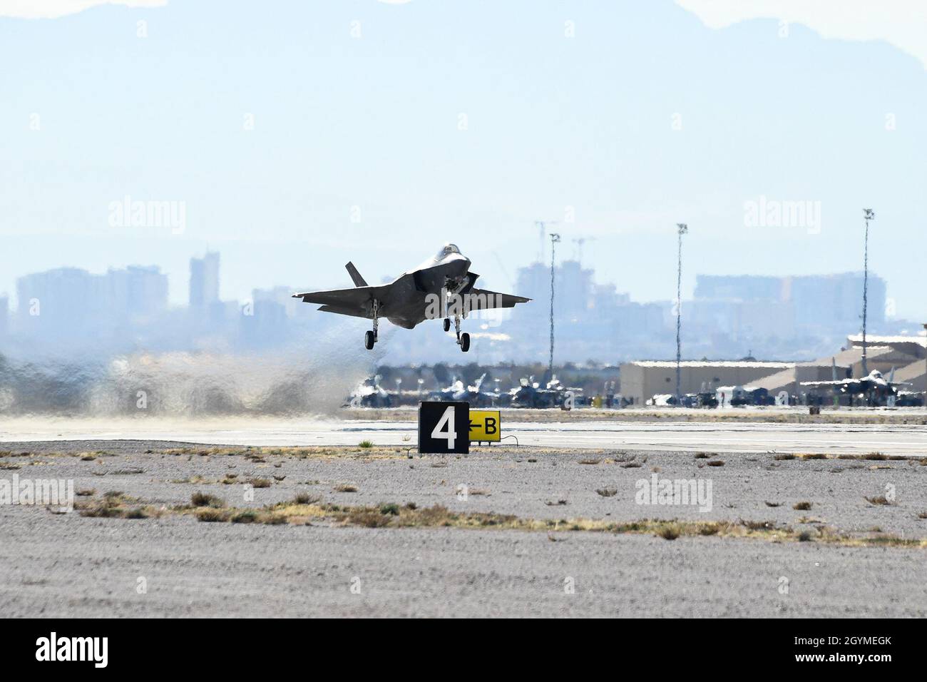 An F-35A Lightning II assigned to the 421st Fighter Squadron takes off from Nellis Air Force ...