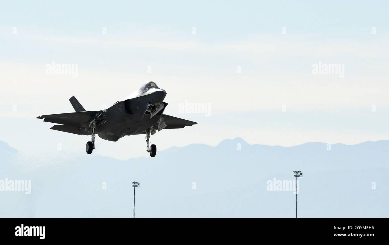 An F-35A Lightning II assigned to the 421st Fighter Squadron takes off from Nellis Air Force ...