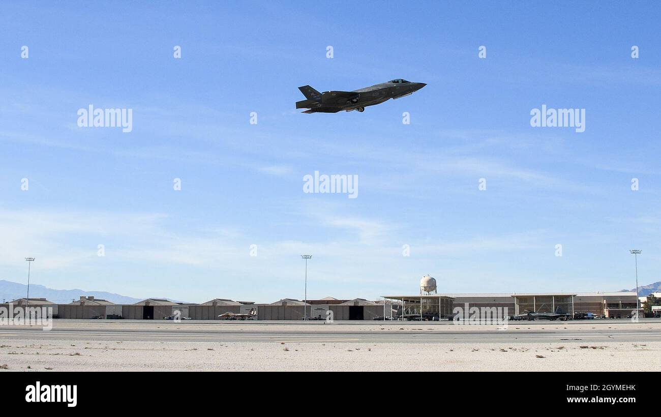 An F-35A Lightning II assigned to the 421st Fighter Squadron takes off from Nellis Air Force ...