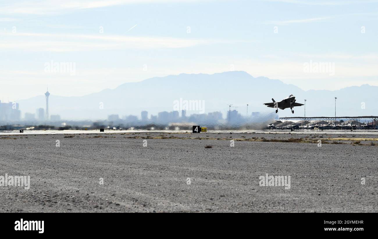 An F-35A Lightning II assigned to the 421st Fighter Squadron takes off from Nellis Air Force ...