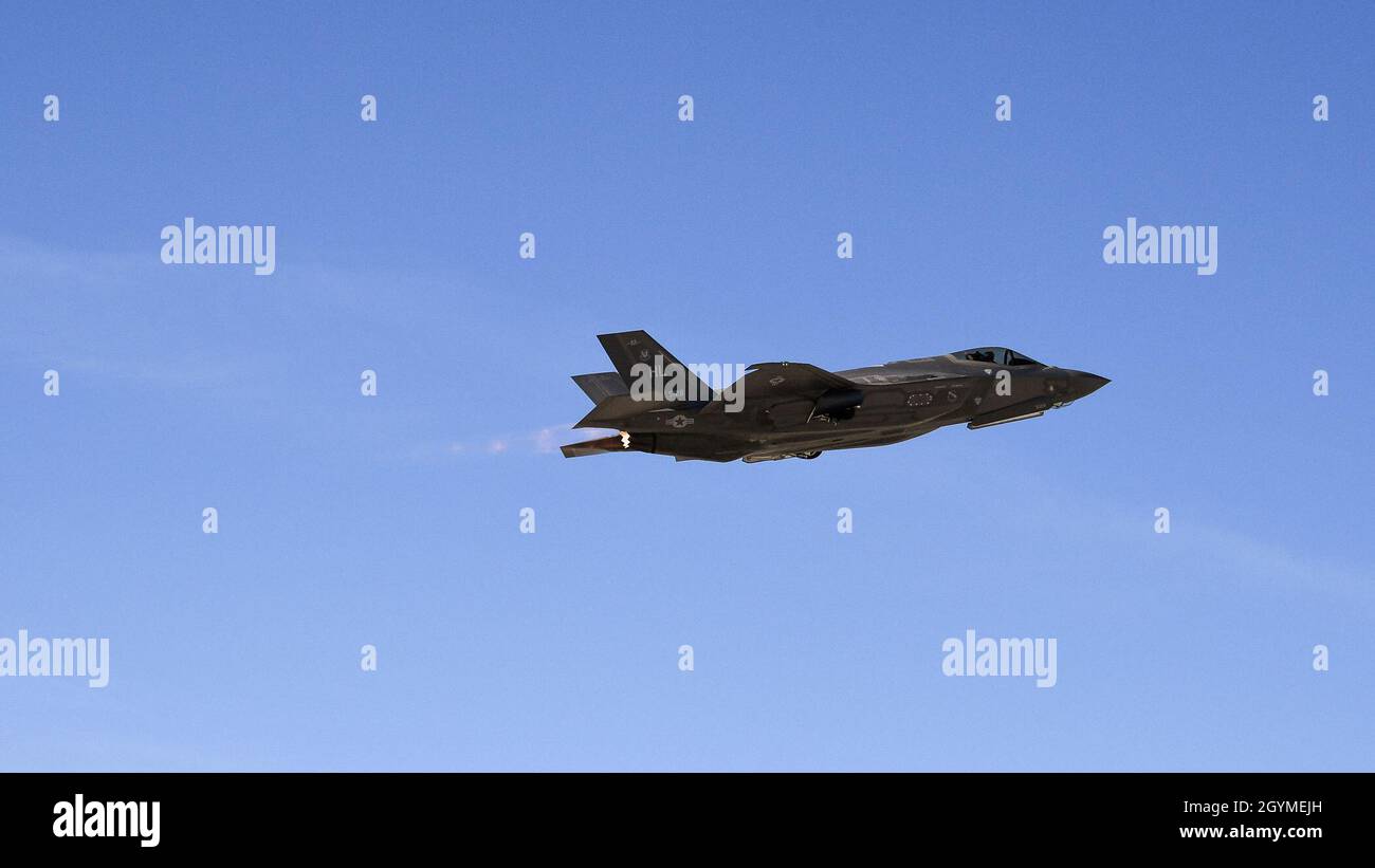 An F-35A Lightning II assigned to the 421st Fighter Squadron takes off from Nellis Air Force ...