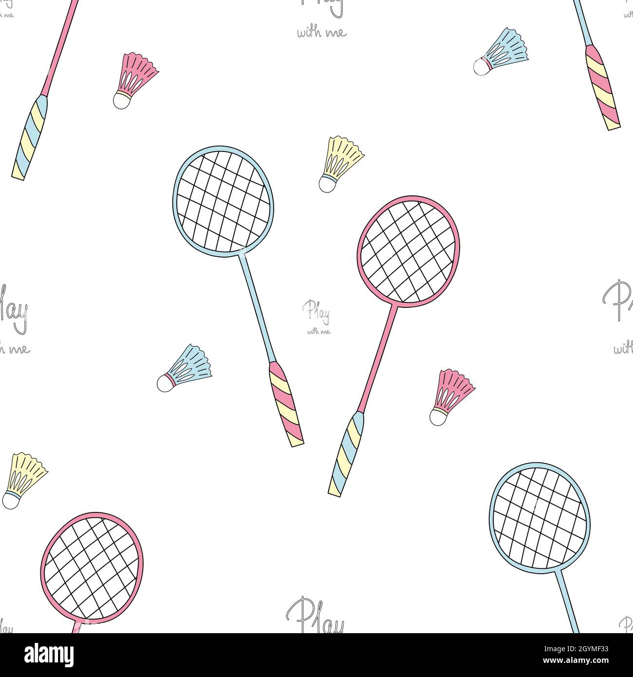 Seamless pattern with badminton rackets and shuttlecocks. Doodle style ...