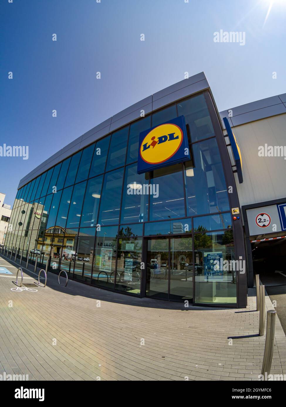 VIGO, SPAIN - Sep 09, 2021: A fisheye view of brand new LIDL ...