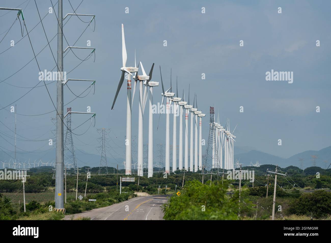 Wind turbine electricity generators in the windy region near La Ventosa ...