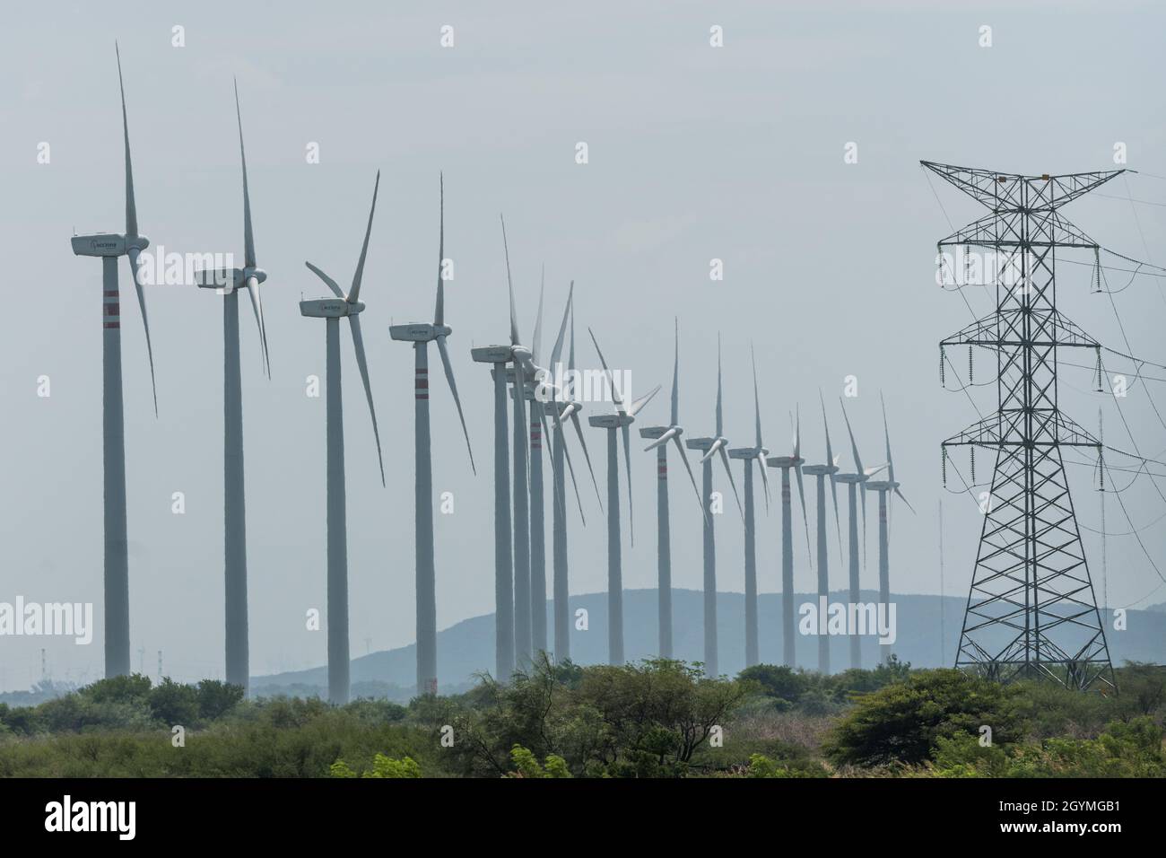 Wind turbine electricity generators in the windy region near La Ventosa ...