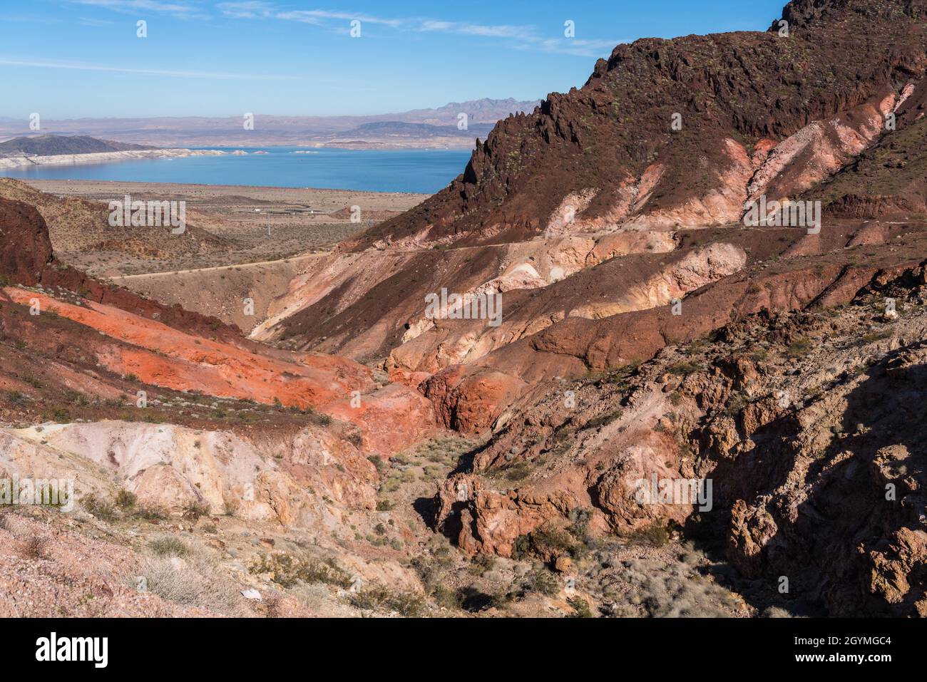 Rugged eroded Volcanic basalt near Lake Mead in the Lake Mead National ...