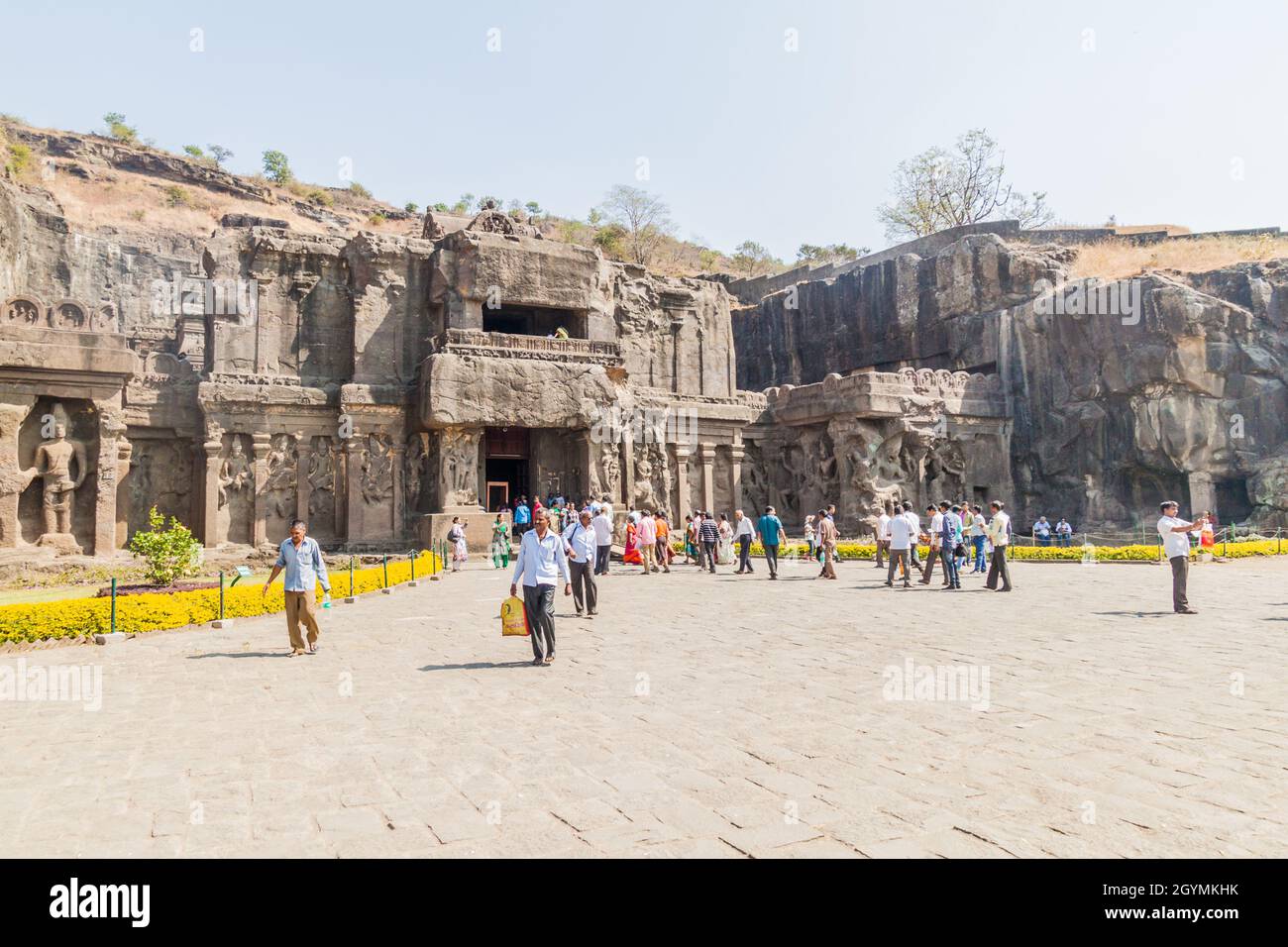 ELLORA, INDIA - FEBRUARY 7, 2017: Entrance to Kailasa Temple in Ellora ...