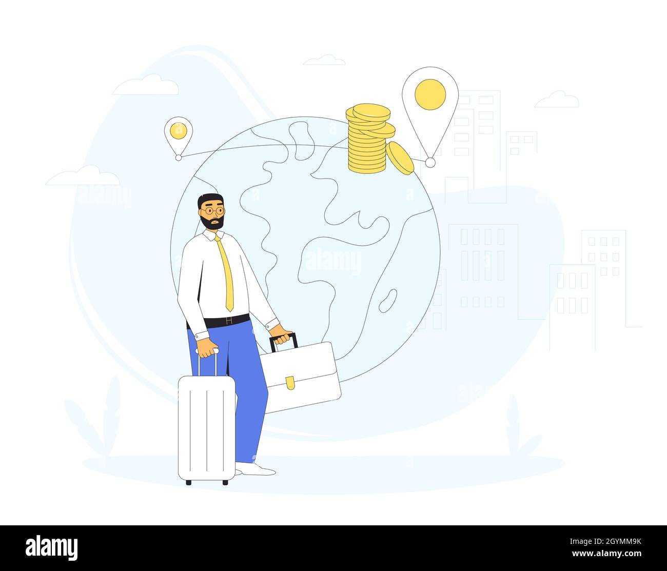 Work migration. Brain drain. Educated man leaving her country. Manager ...