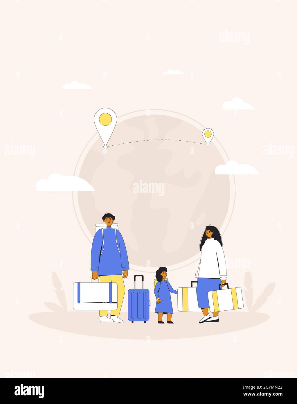 Young family migration. Mother, fathers and daughter with bags and ...