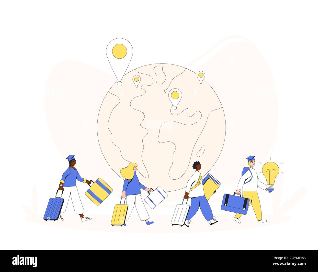 Brain drain. International migration. Group of educated people leaving ...