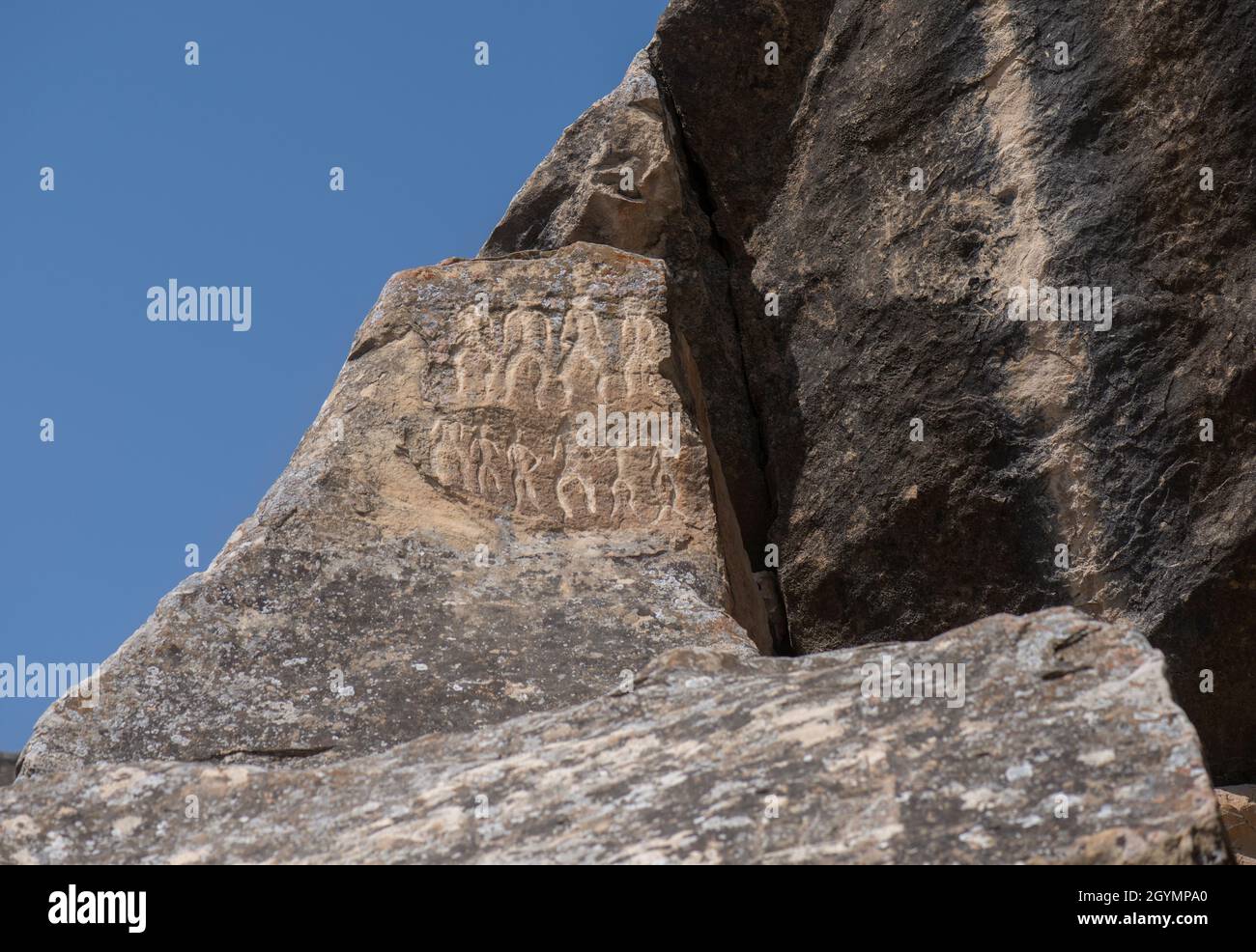 ancient rock carvings (petroglyphs), Gobustan, Azerbaijan Stock Photo ...