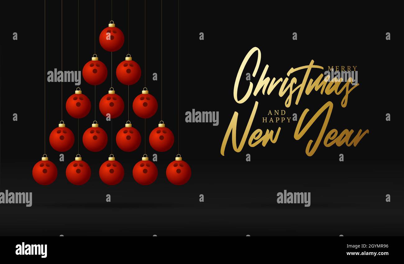 bowling Christmas and new year greeting card bauble tree. Creative Xmas ...