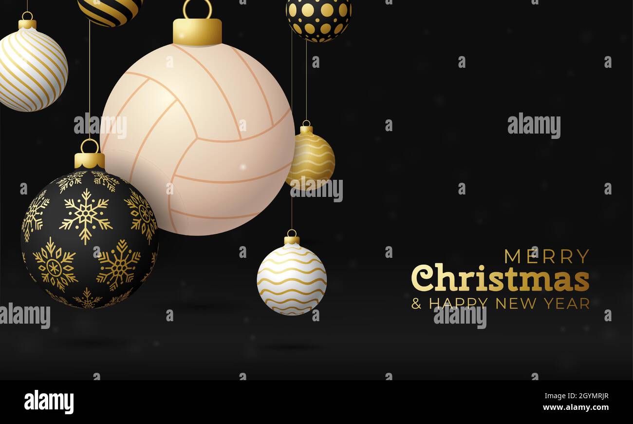 volleyball Christmas card. Merry Christmas sport greeting card. Hang on ...