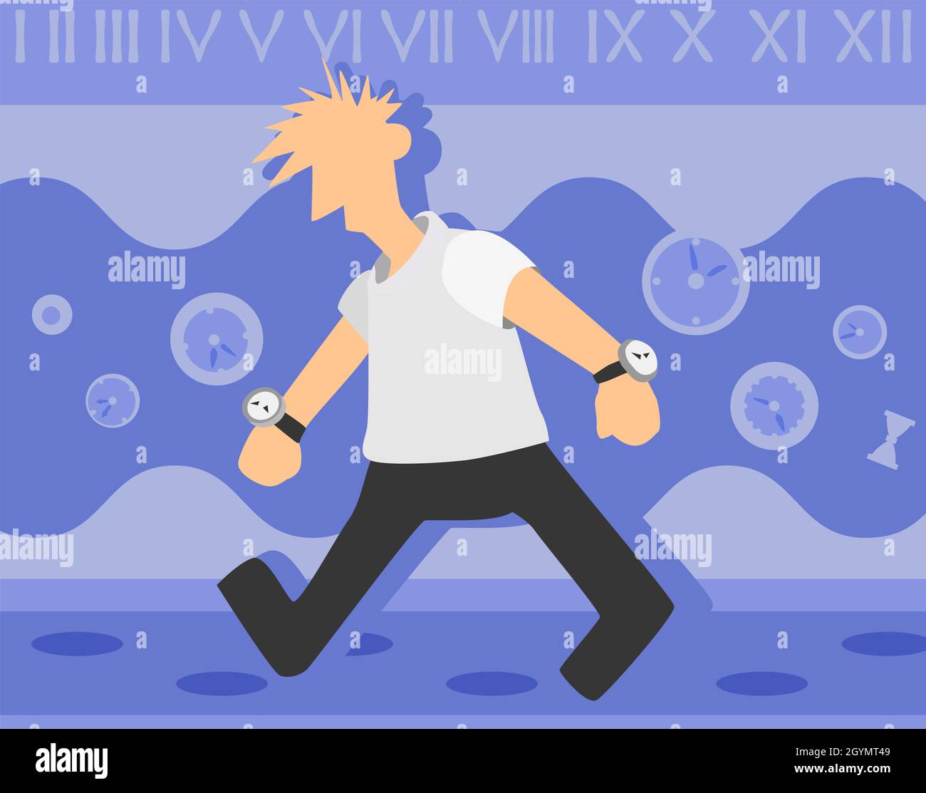 Time walking man surreal abstract cartoon color vector illustration ...