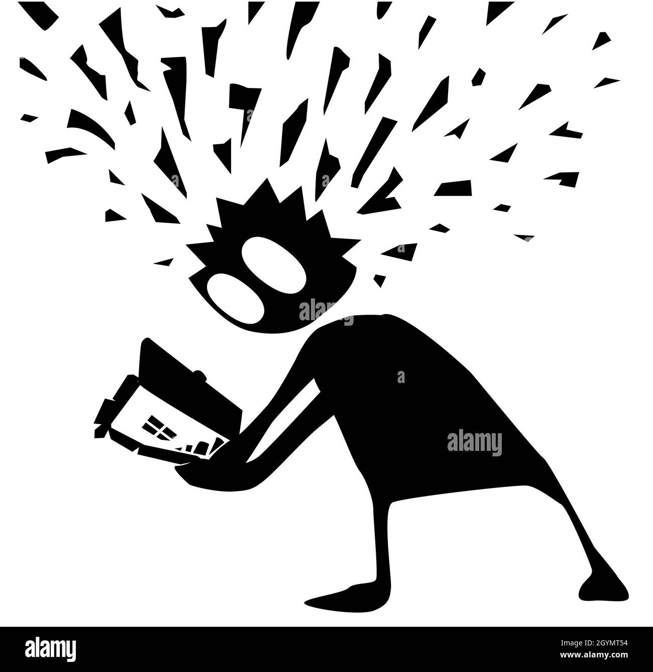 Head explosion revelation figure silhouette stencil black, vector ...