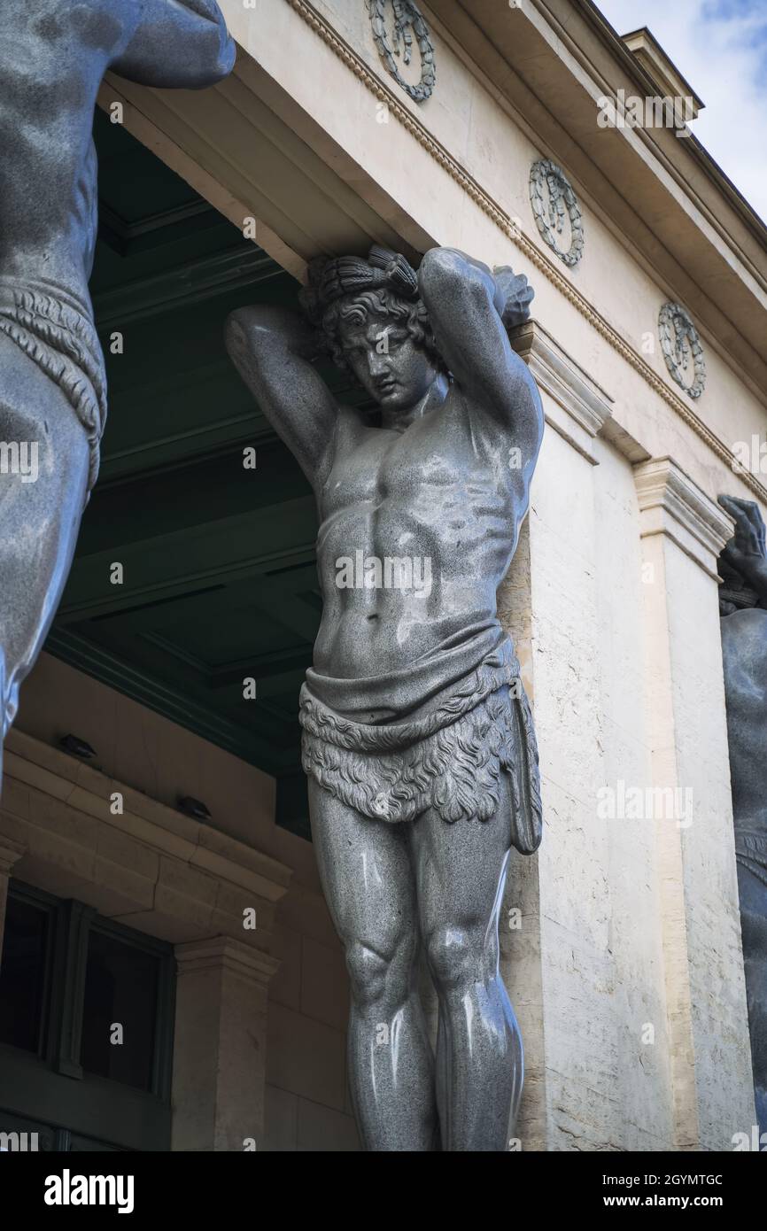 Atlant sculpture on Winter Palace portico in St Petersburg, Russia ...