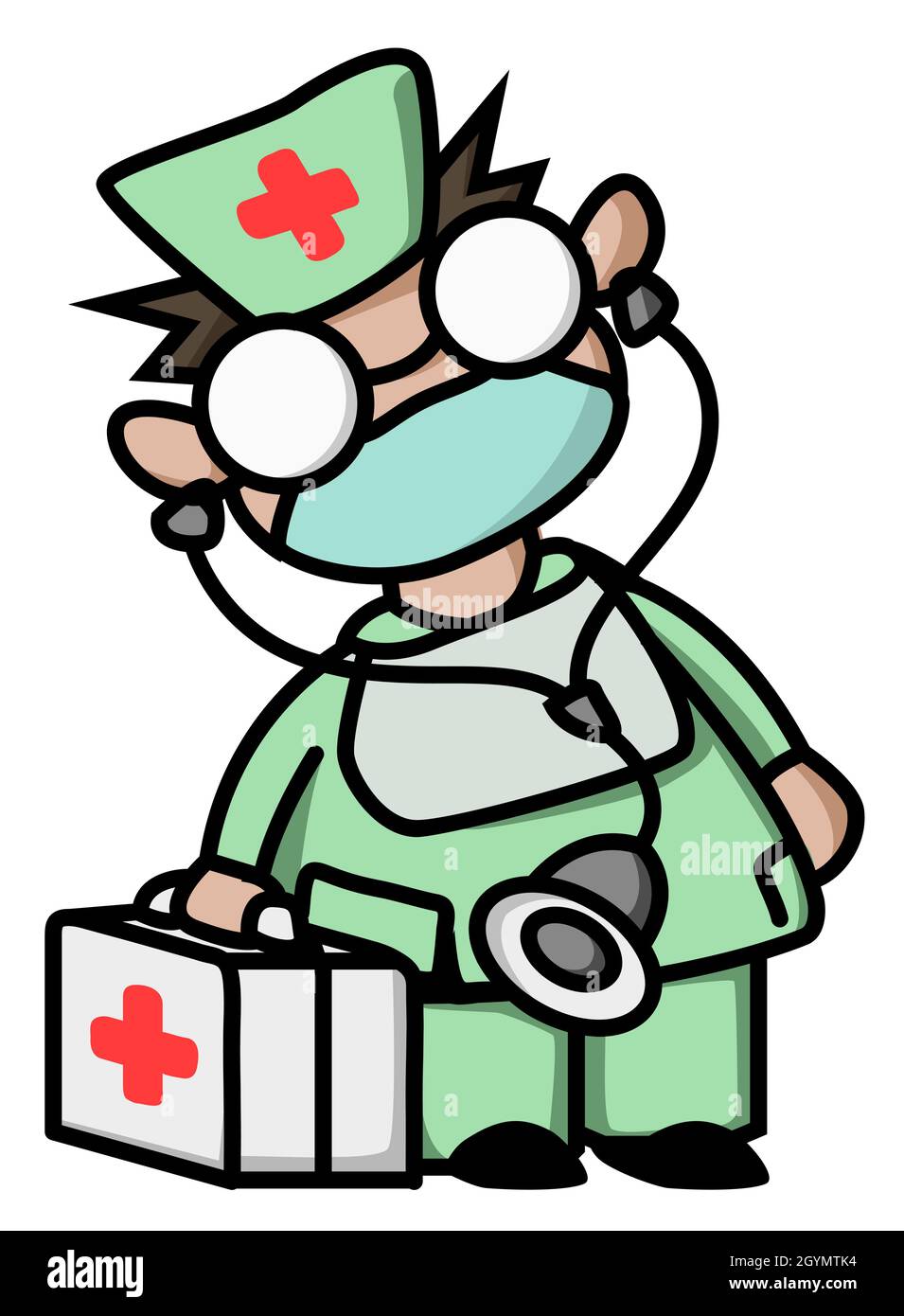 Doctor emergency response medic cartoon character color drawing, vector ...