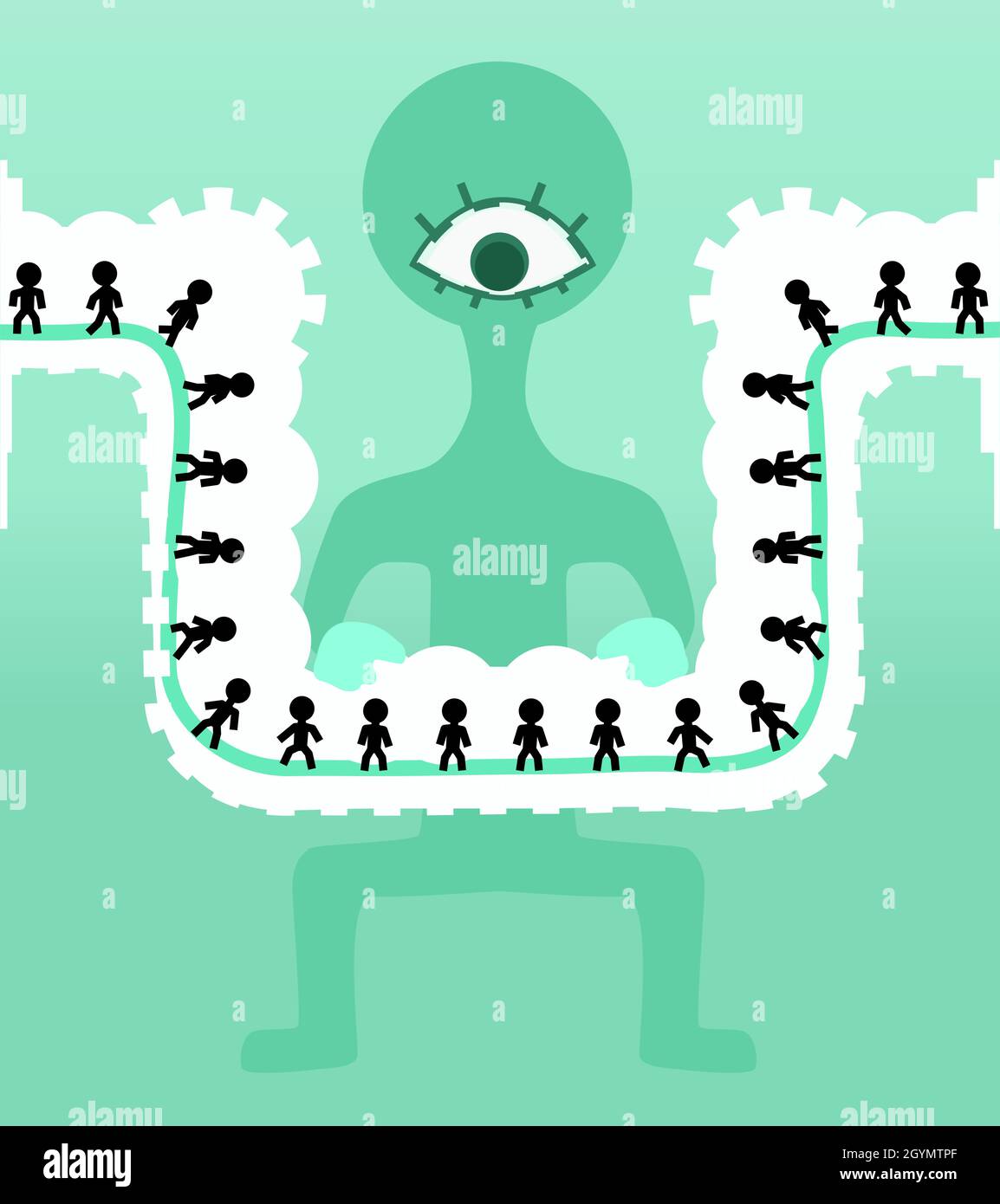 Surveillance conveyor watching strange mechanism figure cartoon color ...