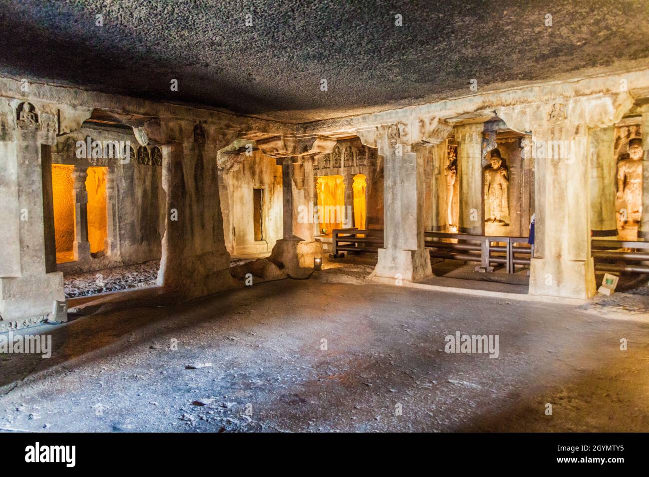 AJANTA, INDIA - FEBRUARY 6, 2017: Monastery carved into a cliff in ...