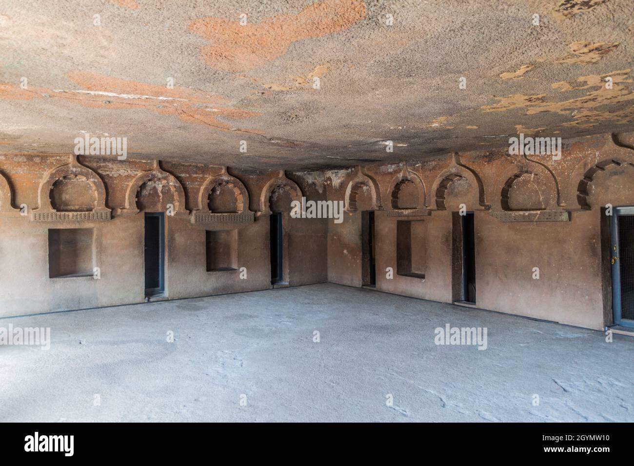 AJANTA, INDIA - FEBRUARY 6, 2017: Monastery carved into a cliff in ...