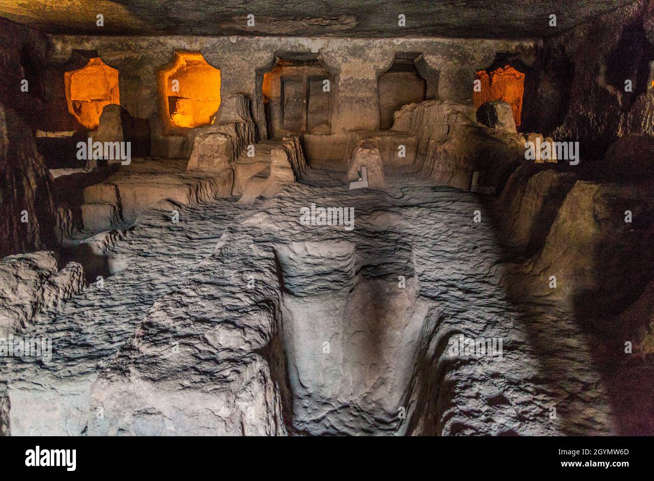 AJANTA, INDIA - FEBRUARY 6, 2017: Unfinished monastery vihara , cave 24 ...
