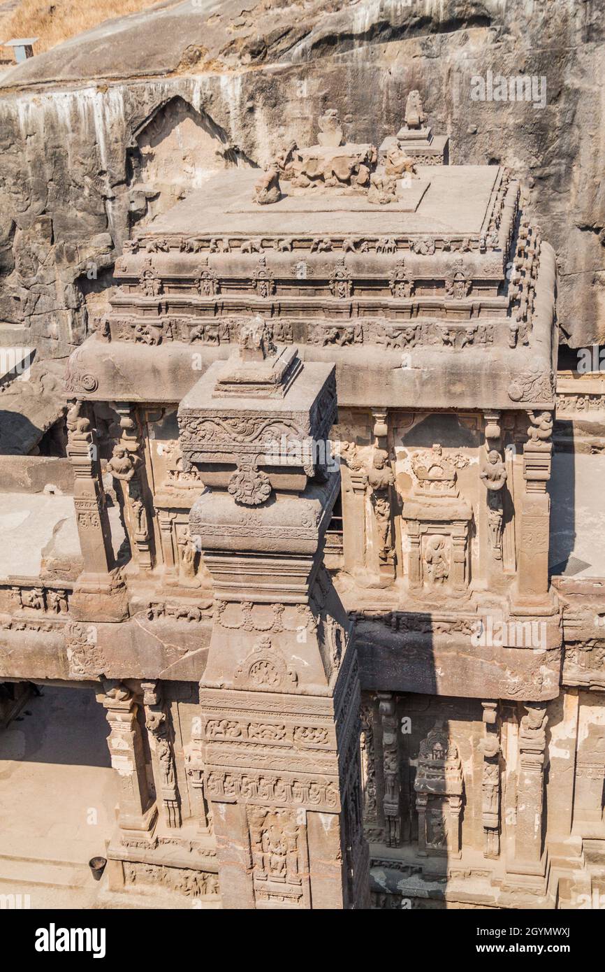 Carved Kailasa Temple in Ellora, Maharasthra state, India Stock Photo ...