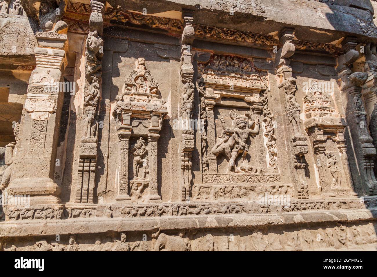 Carvings at Kailasa Temple in Ellora, Maharasthra state, India Stock ...